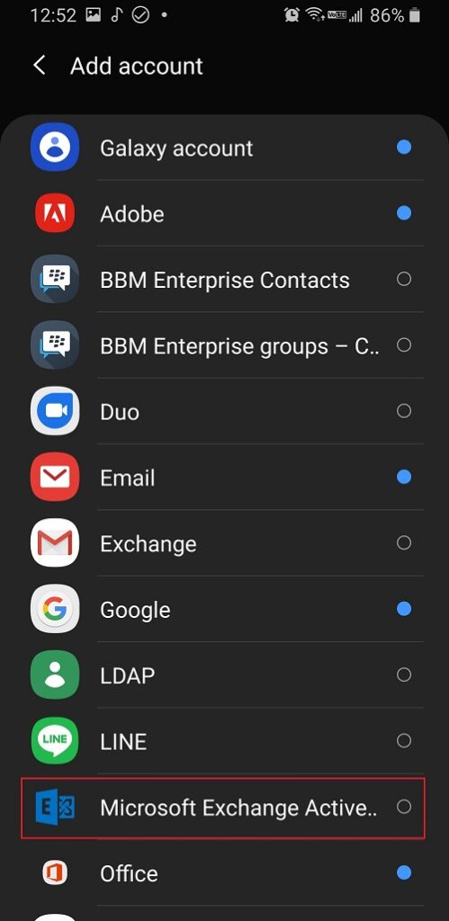How to configure Activesync with an Android device Exchange 2016