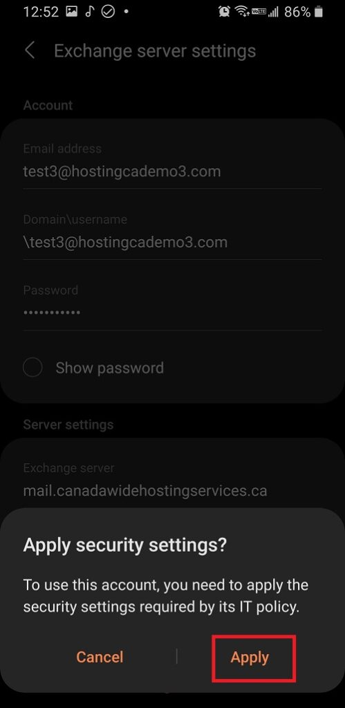How to configure Activesync with an Android device Exchange 2016